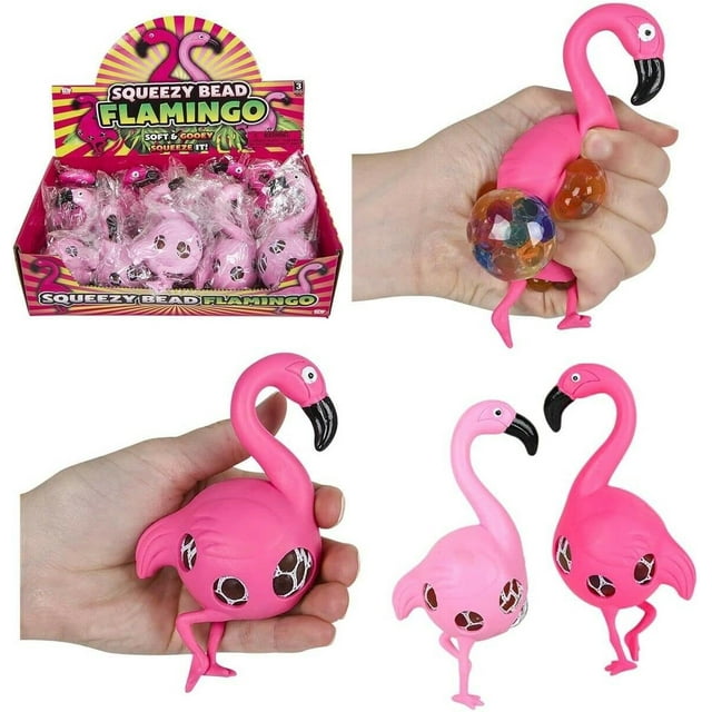 6" Squeezy Bead Flamingo Ball (3 Pack) Squishy Blob Mesh Ball with Soft ...