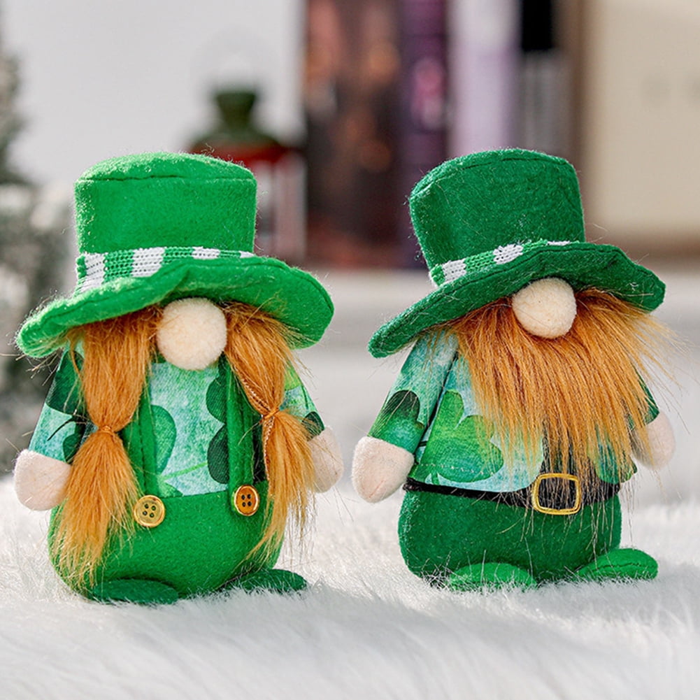 6" St Patricks Day Mr and Mrs Gnome Plush Elf Decorations, Home Table ...