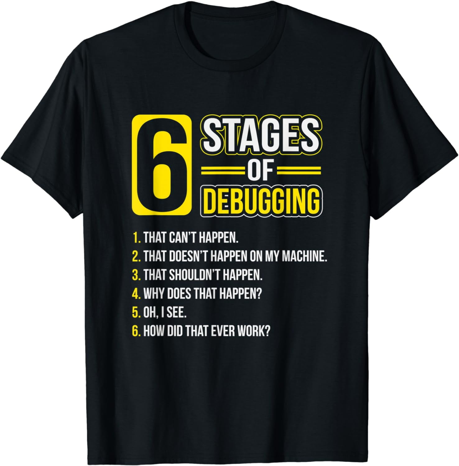 6 Stages of Debugging Computer Coder T-Shirt - Walmart.com