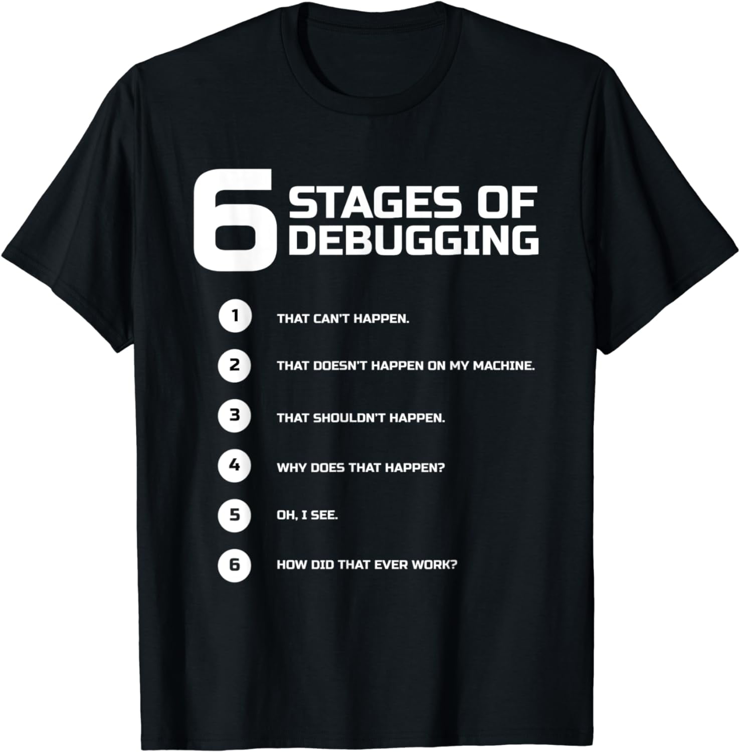 6 Stages of Debugging T-Shirt Bug Coding Computer Programmer - Walmart.com