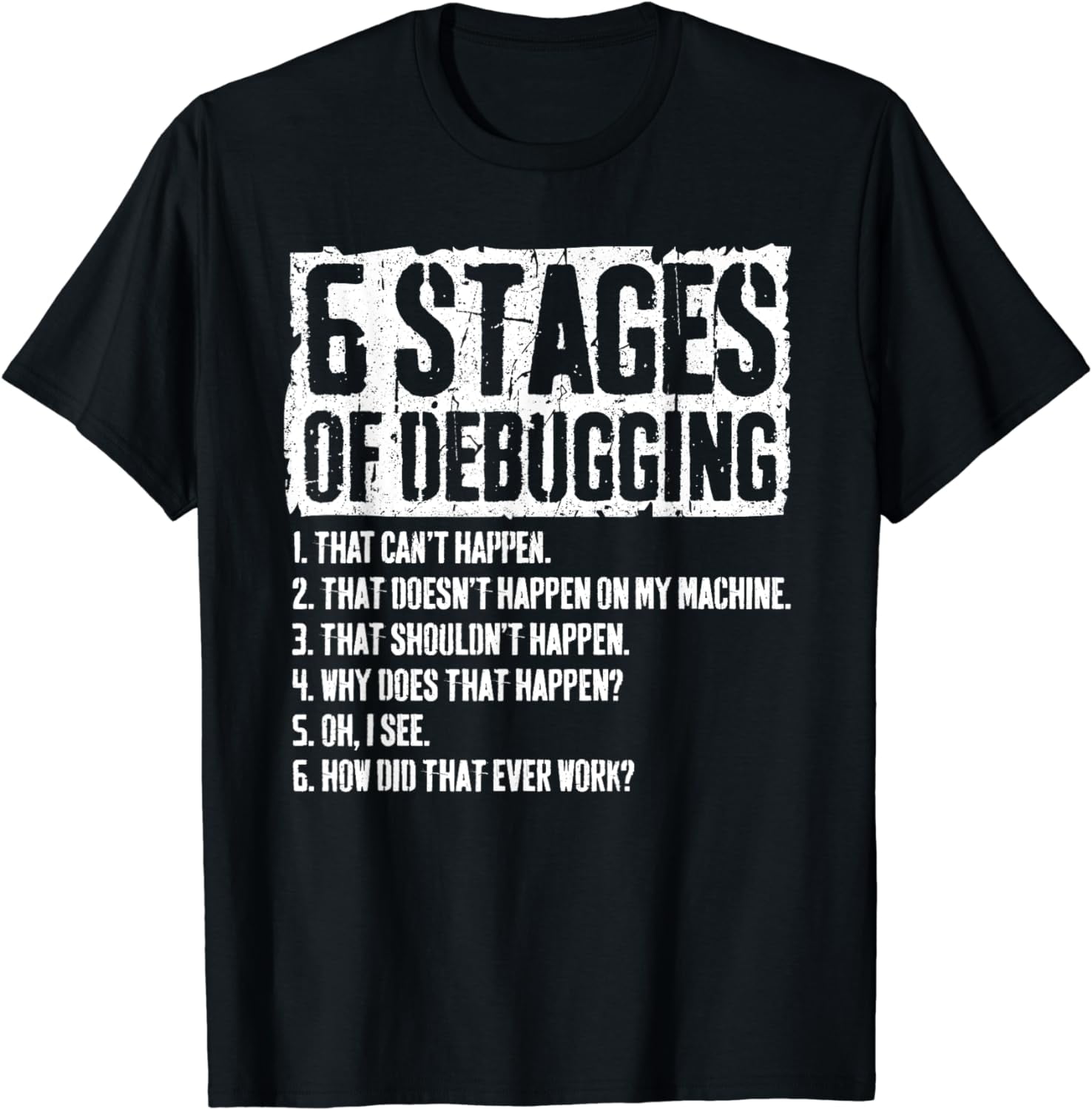 6 Stages Of Debugging T Shirt Coding Programmer T T Shirt