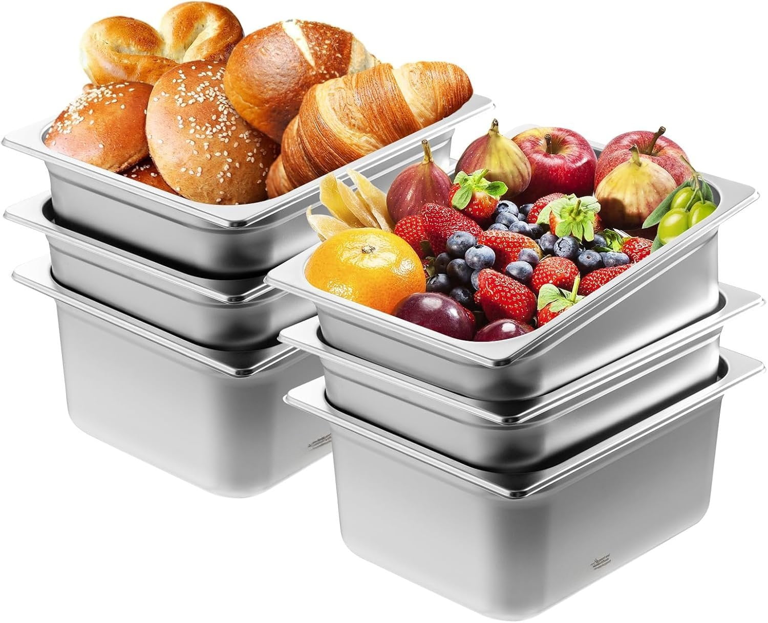 6 Stainless Hotel Pans - 1/2 Size 6-Inch Deep 0.8mm Thick Anti-Jam ...