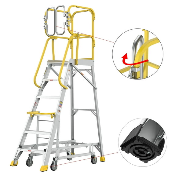 6 Step Aluminum Rolling Platform Ladder with Wheels,Heavy-Duty ...