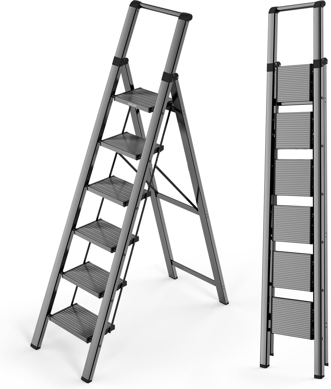 6 Step Ladder for 12 Feet High Ceiling, Lightweight Foldable Ladder ...