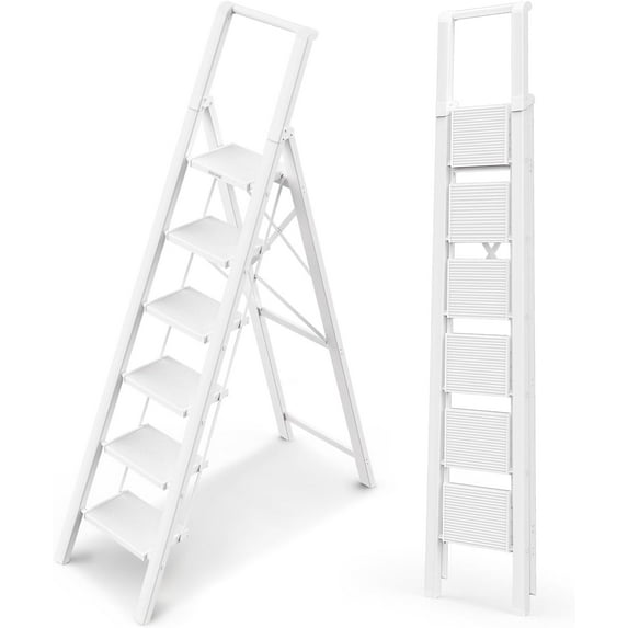 6 Step Ladder, Lightweight Folding ladders with Wide Pedals, Slim ...