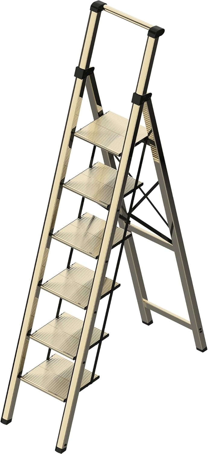 6 Step Ladder, Portable Step Ladder with Handrails, Folding Step Stool ...