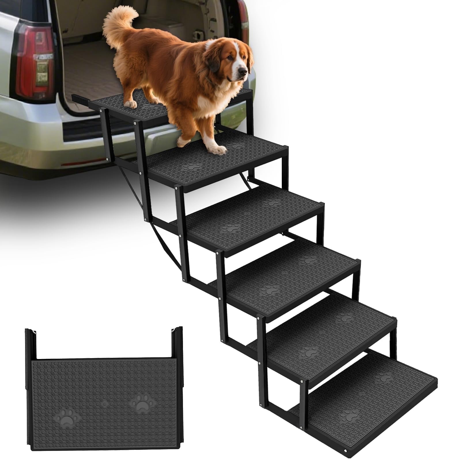 6 Steps Dog Steps for Car, Foldable Dog Stairs for Truck, Dog Ramp for ...