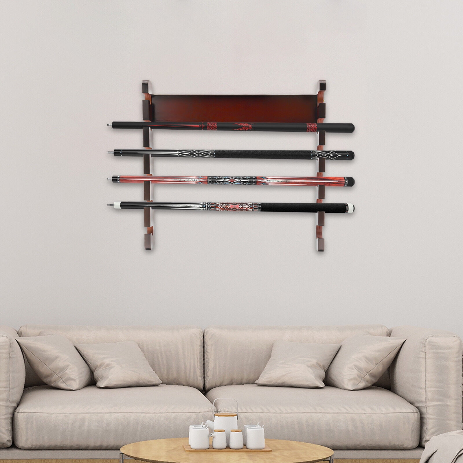 6-Stick Horizontal Storage Pool Cue Rack, Wall Mounted Billiard Cue ...