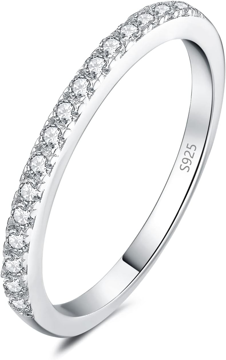 6 Stone Cubic Zirconia Half Eternity Stackable Wedding Rings for Women ...