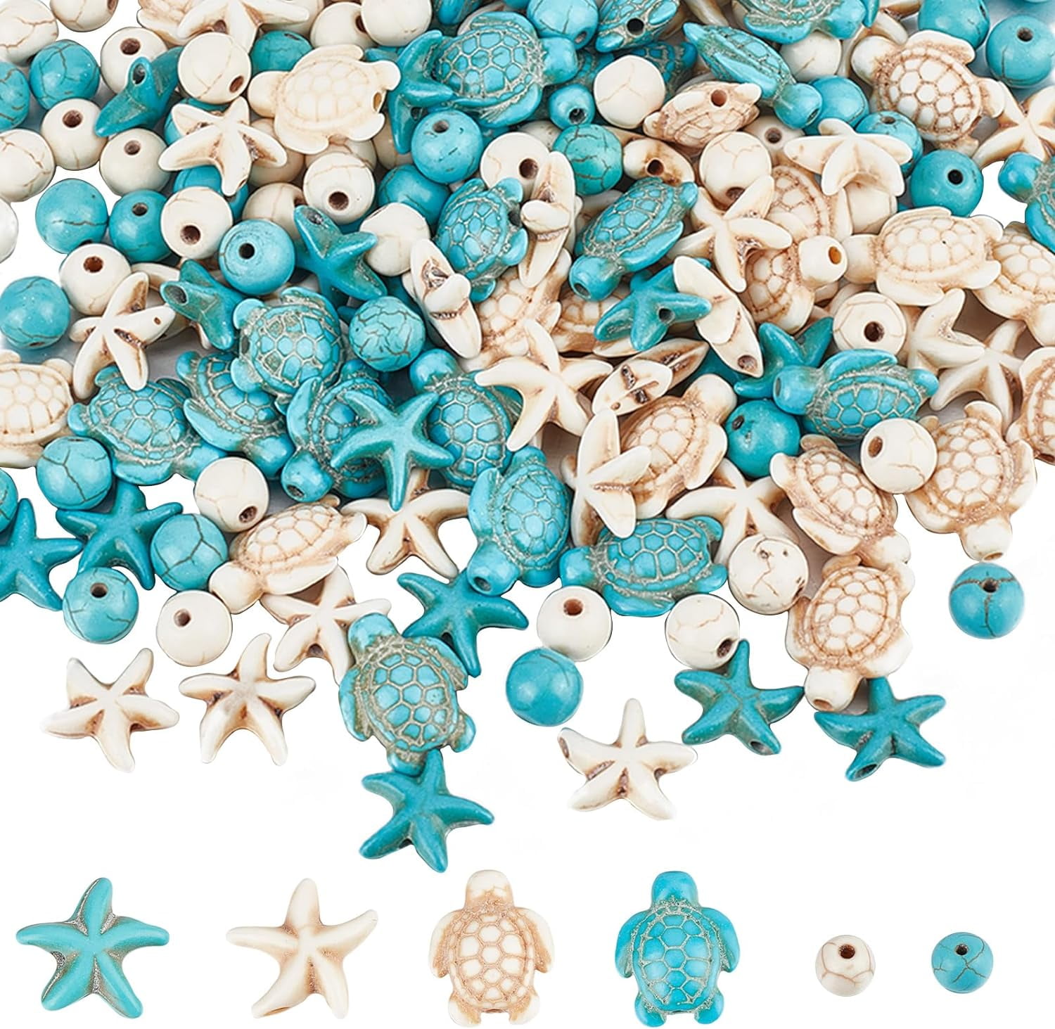 6 Strands 180~200Pcs Turtle Beads Turtles Charms Starfish White Blue ...