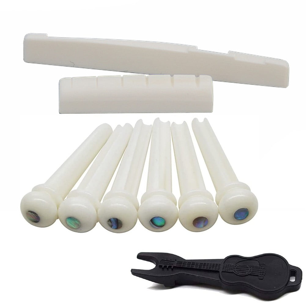 6 String Acoustic Guitar Bone Bridge Pins Set with Nut and Saddle ...