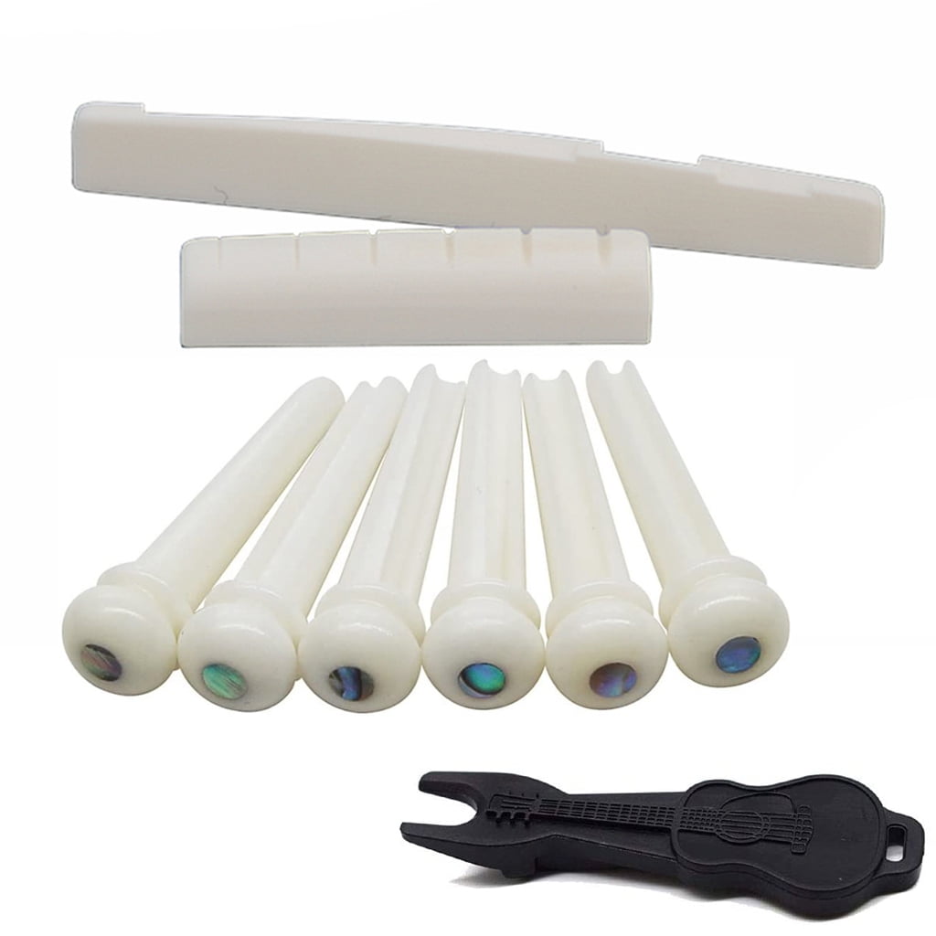 6 String Acoustic Guitar Bone Bridge Saddle and Nut and 6pcs Guitar ...