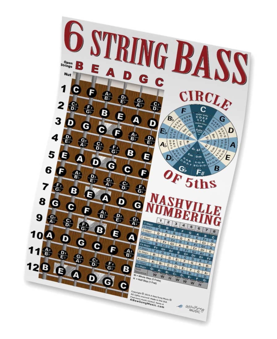 6 String Bass Fretboard Poster – BLUE - Nashville Numbers & Circle of ...