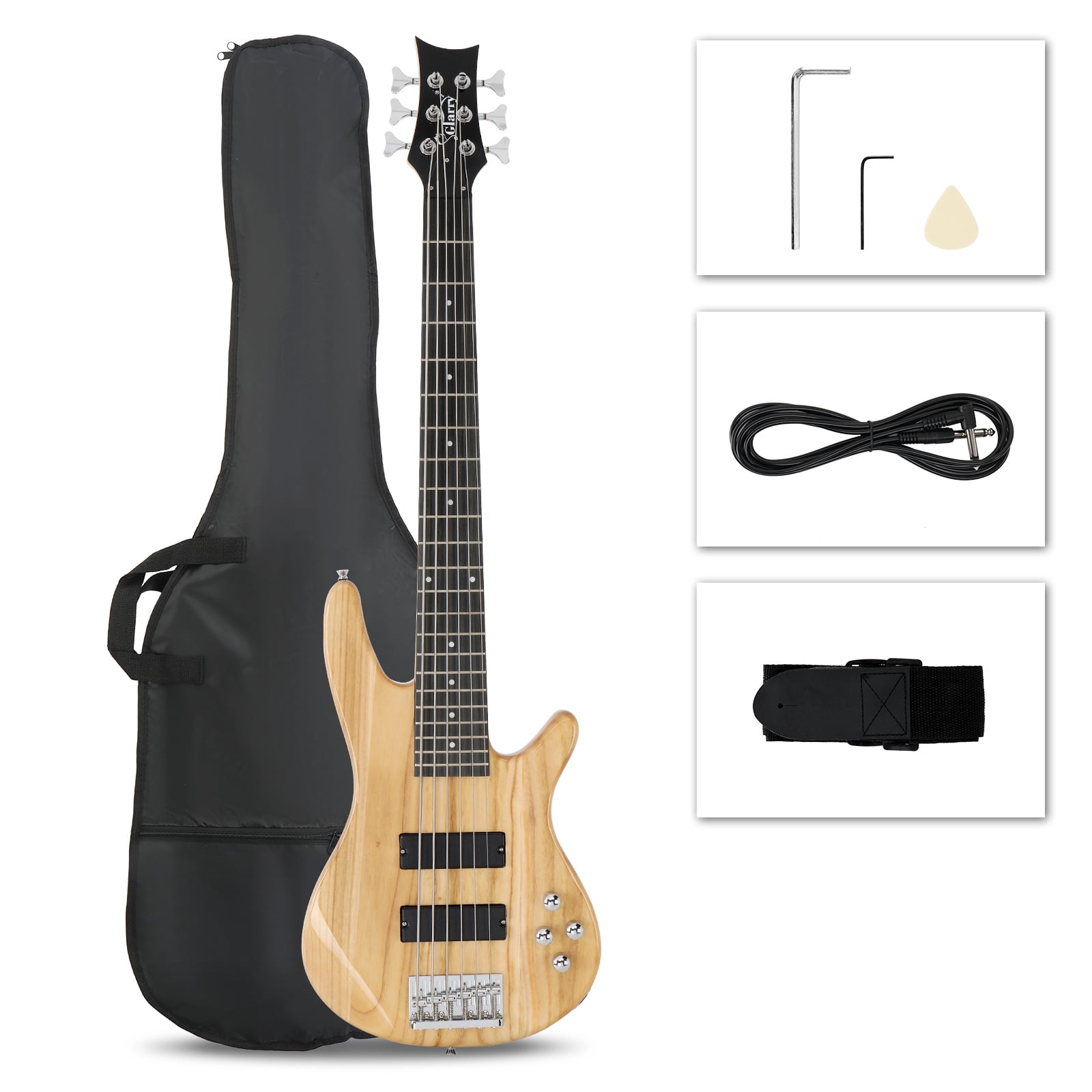 6 Strings Electric Bass Guitar Full Size GIB H-H Pickup Bass with Carry ...
