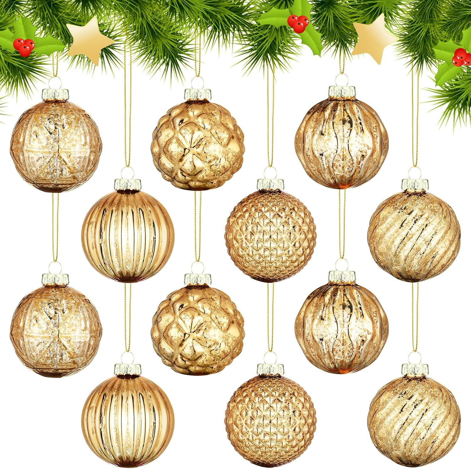 6 Style, 12 Pcs 2.36 Inch Champagne Glass Christmas Ball Ornaments ...