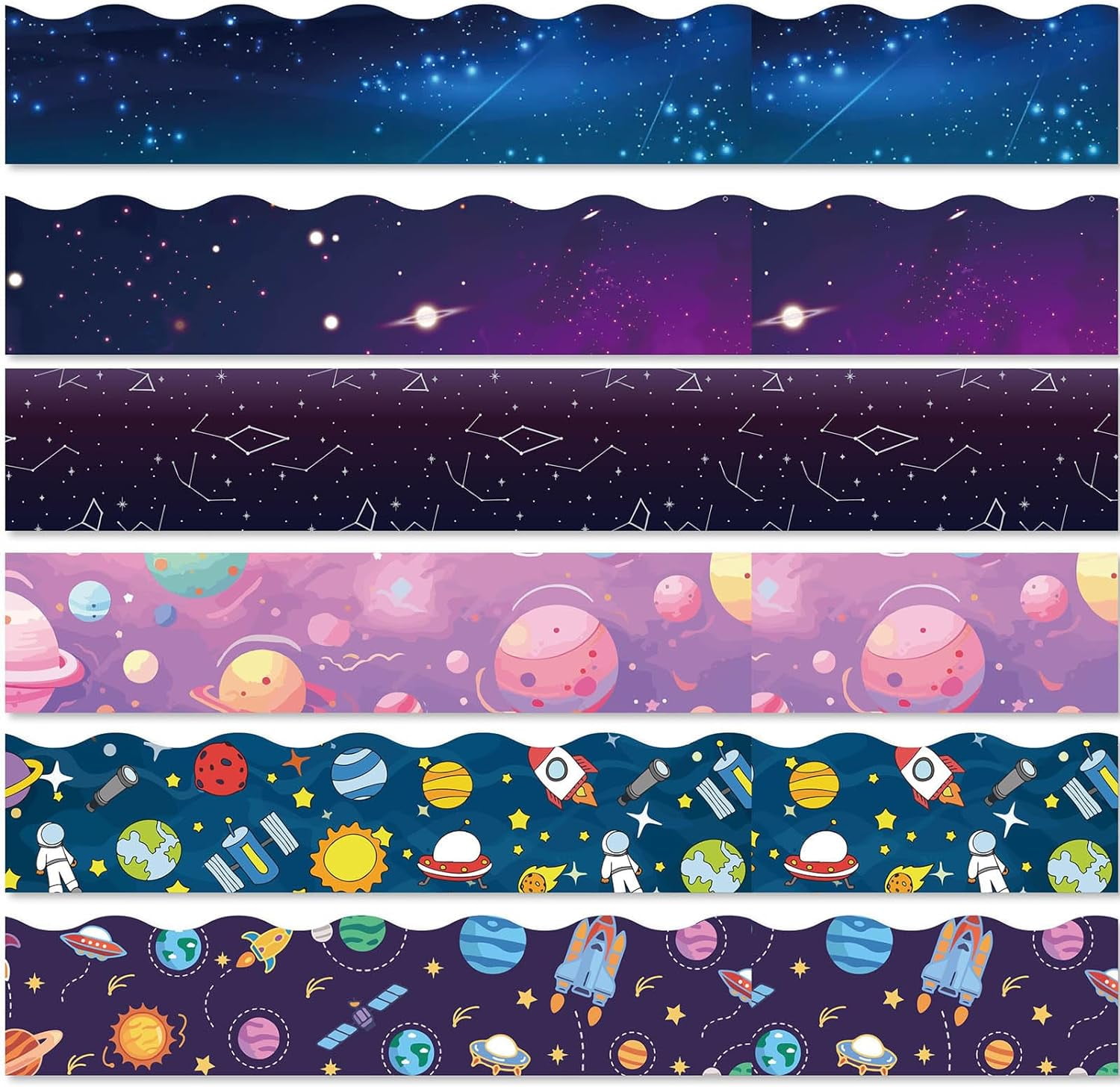 6 Style Bulletin Board Border Stickers 68.86ft Colorful Starry Star ...