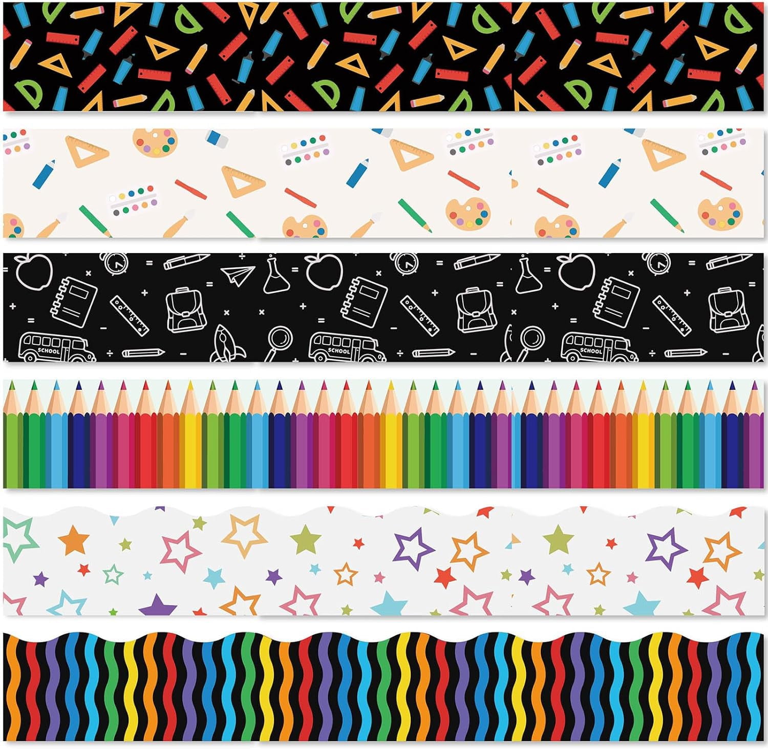 6 Style Classroom Bulletin Board Border Stickers 68.86ft Colorful ...