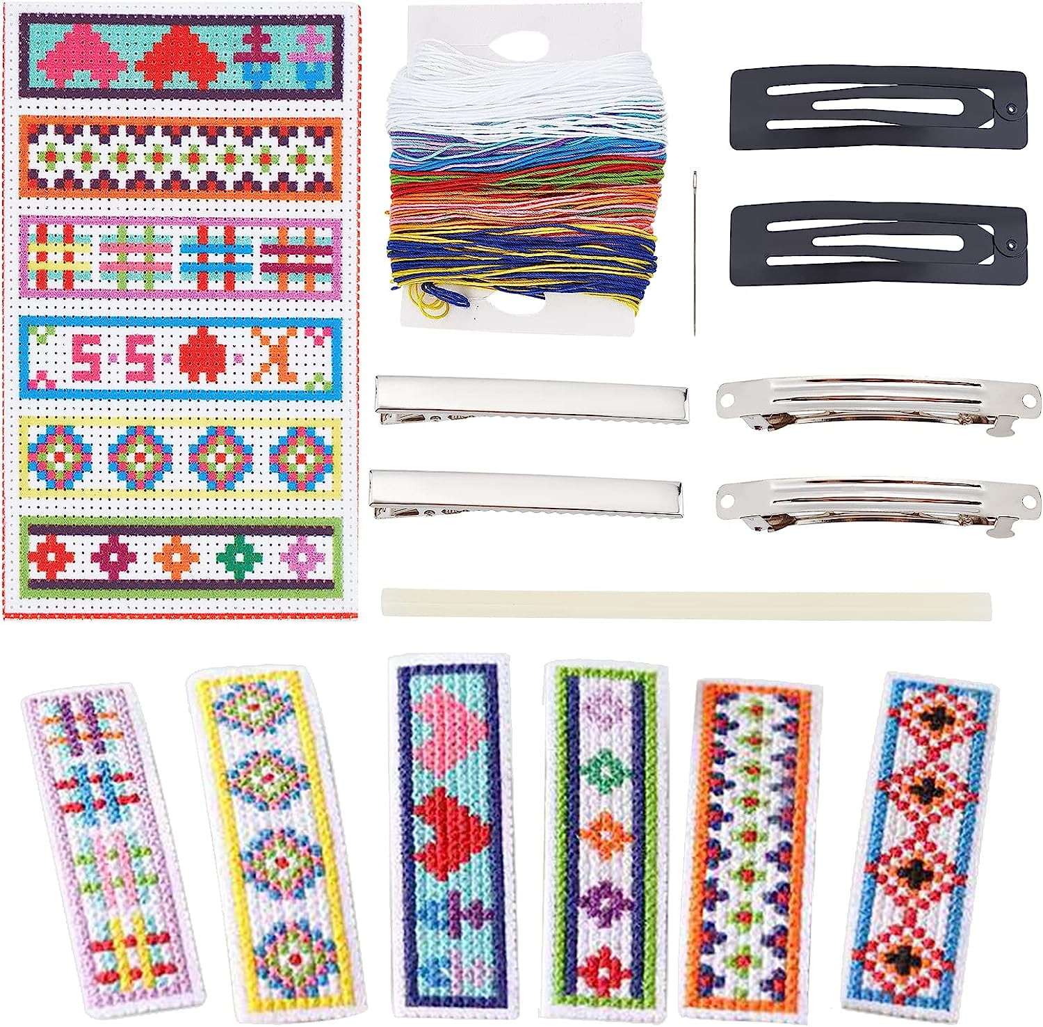 6 Style Cross Stitch Embroidered Hair Clips DIY Making Kit Include ...