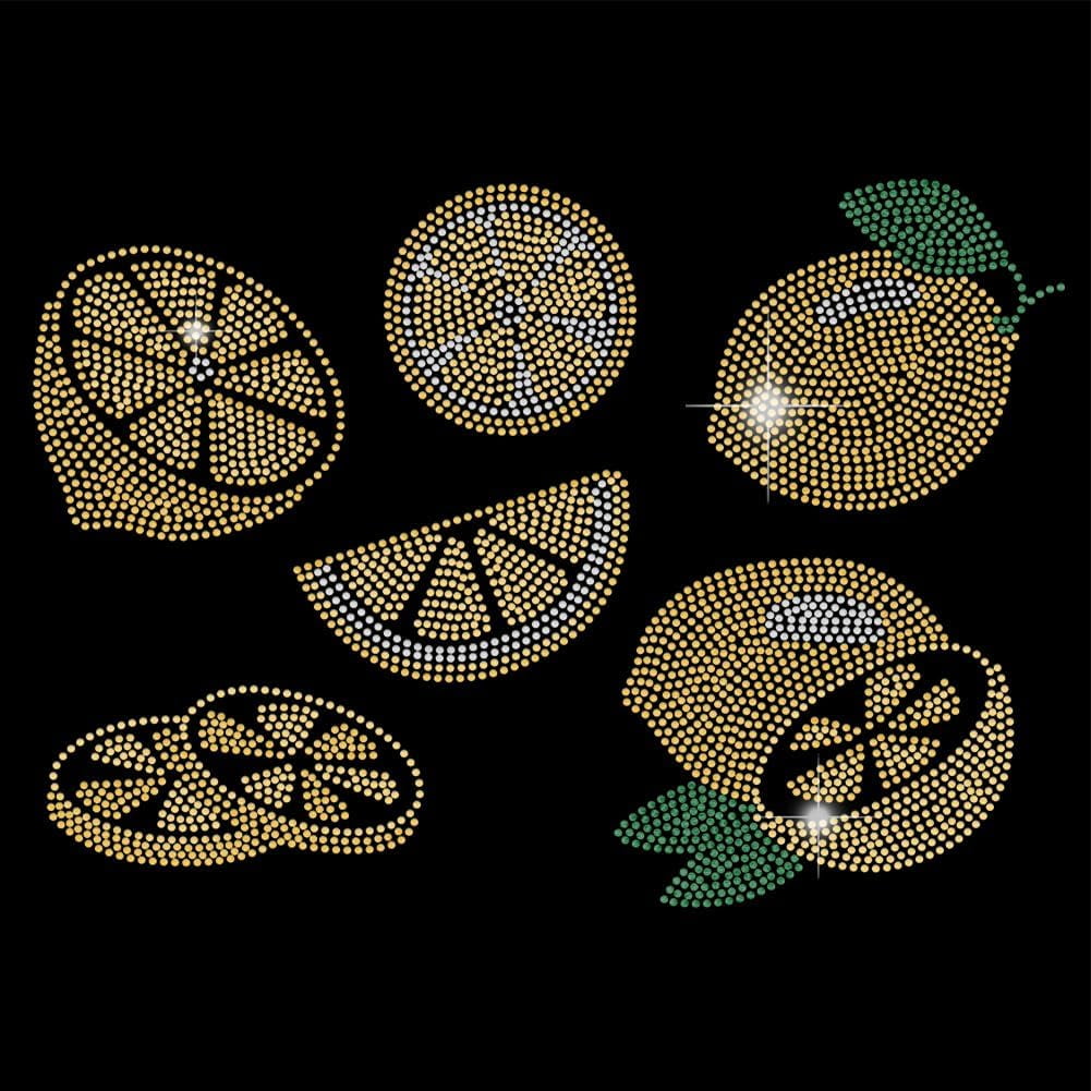6 Style Lemon Iron on Rhinestones Transfer Slice of Lemon Heat Transfer ...