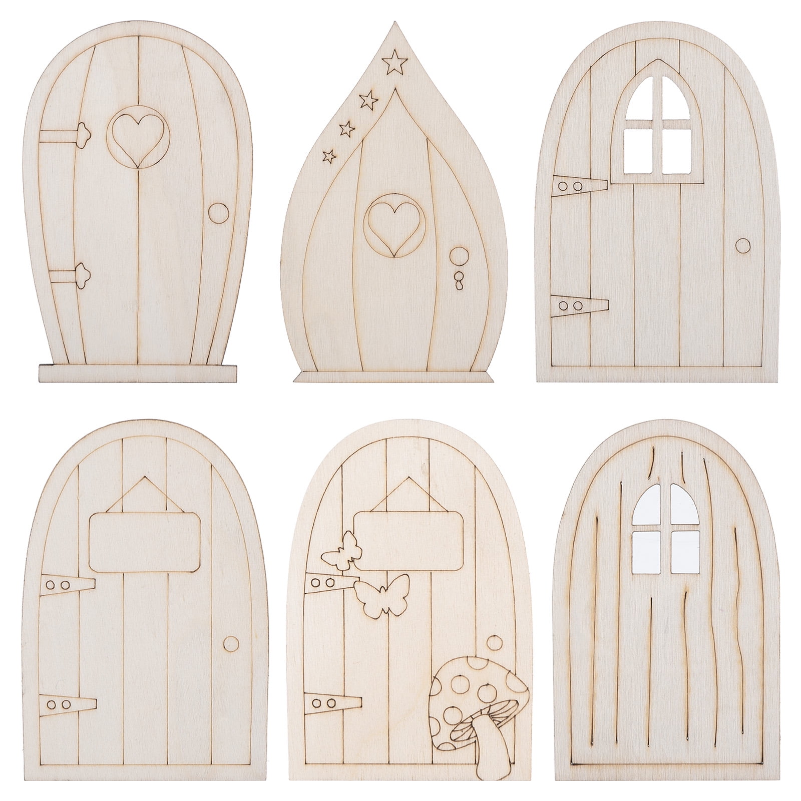 Uxcell 6 Style Wooden Fairy Door, 1 Set Miniature Garden Doors Mini ...