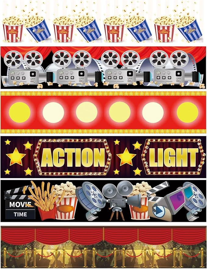 6 Style Movie Night Bulletin Board Decoration Filmstrip Party Tape Trim ...