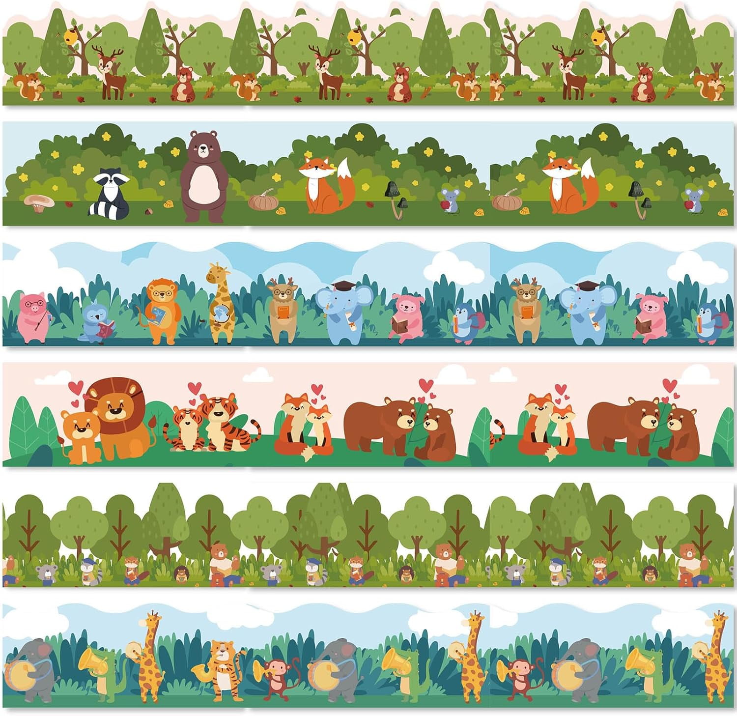 6 Style Zoo Bulletin Board Border Stickers 68.86ft Classroom Animals ...