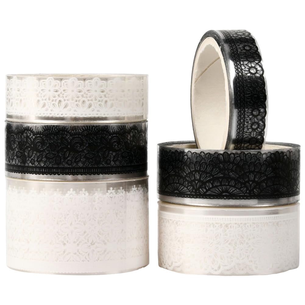 6 Styles 6 Rolls Lace Pattern Washi Tape Black and White Pattern Washi ...