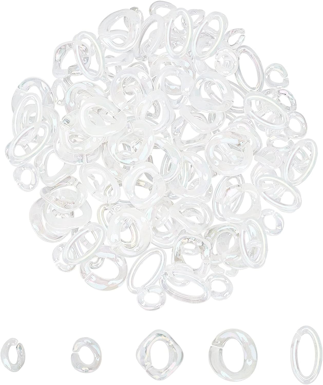 6 Styles Acrylic Linking Rings 120pcs Clear AB Open Acrylic Quick Link ...