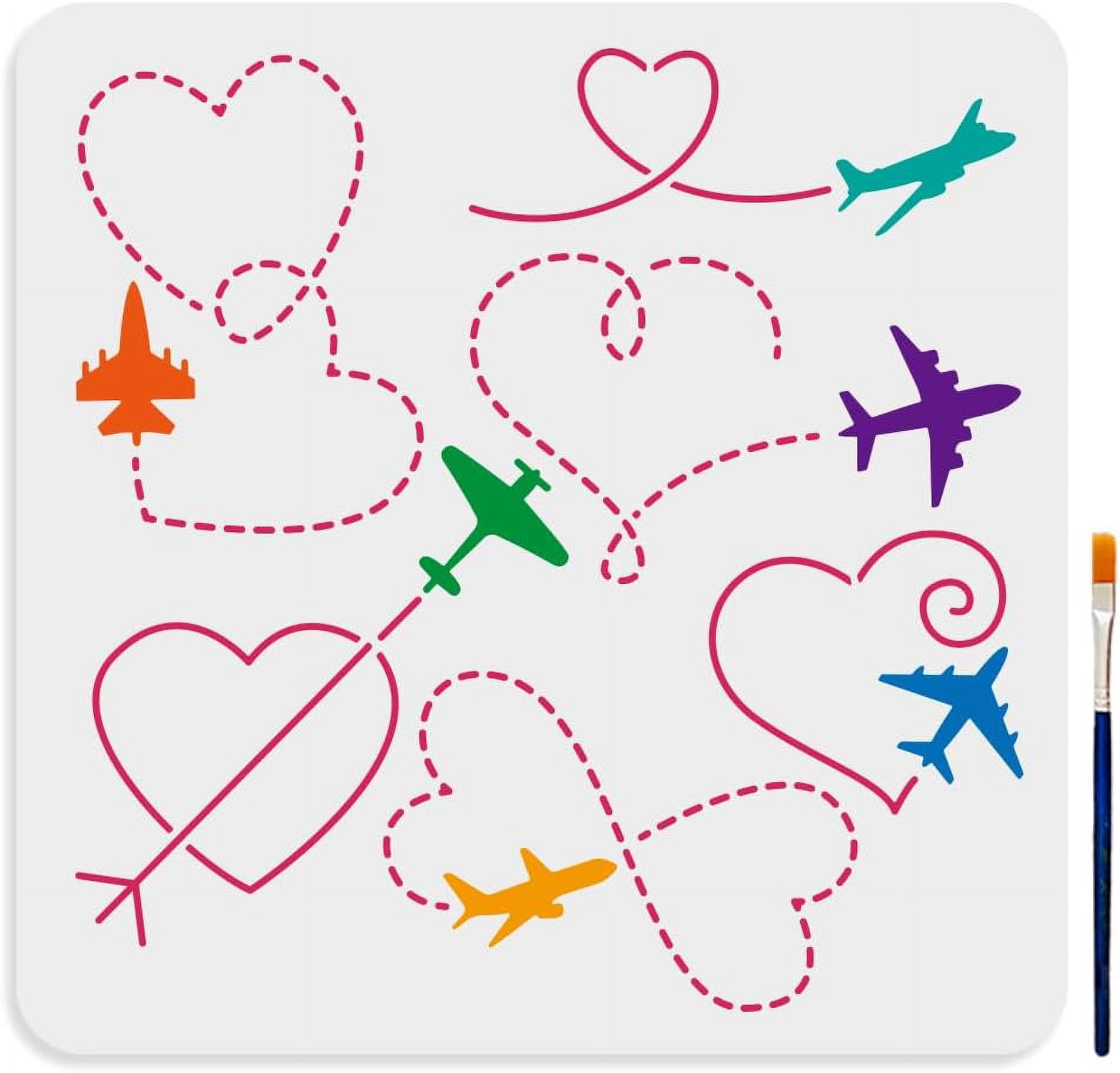 6 Styles Airplane Love Track Stencil 11.8×11.8inch Airplane Stencil ...
