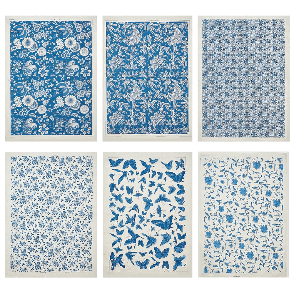 6 Styles Blue and White Porcelain Pattern Ceramic Decals Flower Pottery ...