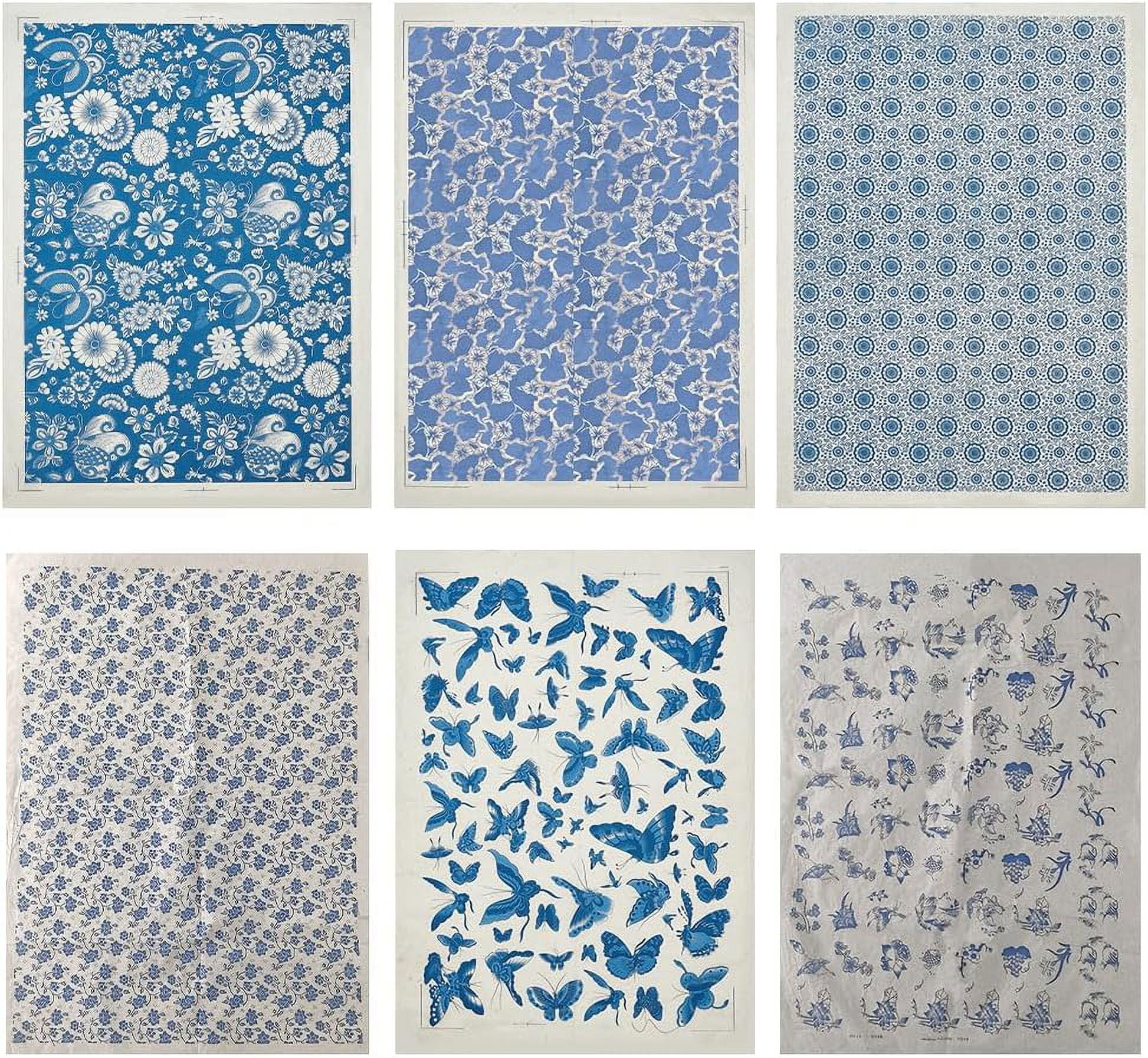 6 Styles Blue and White Porcelain Pattern Ceramic Decals Flower Pottery ...