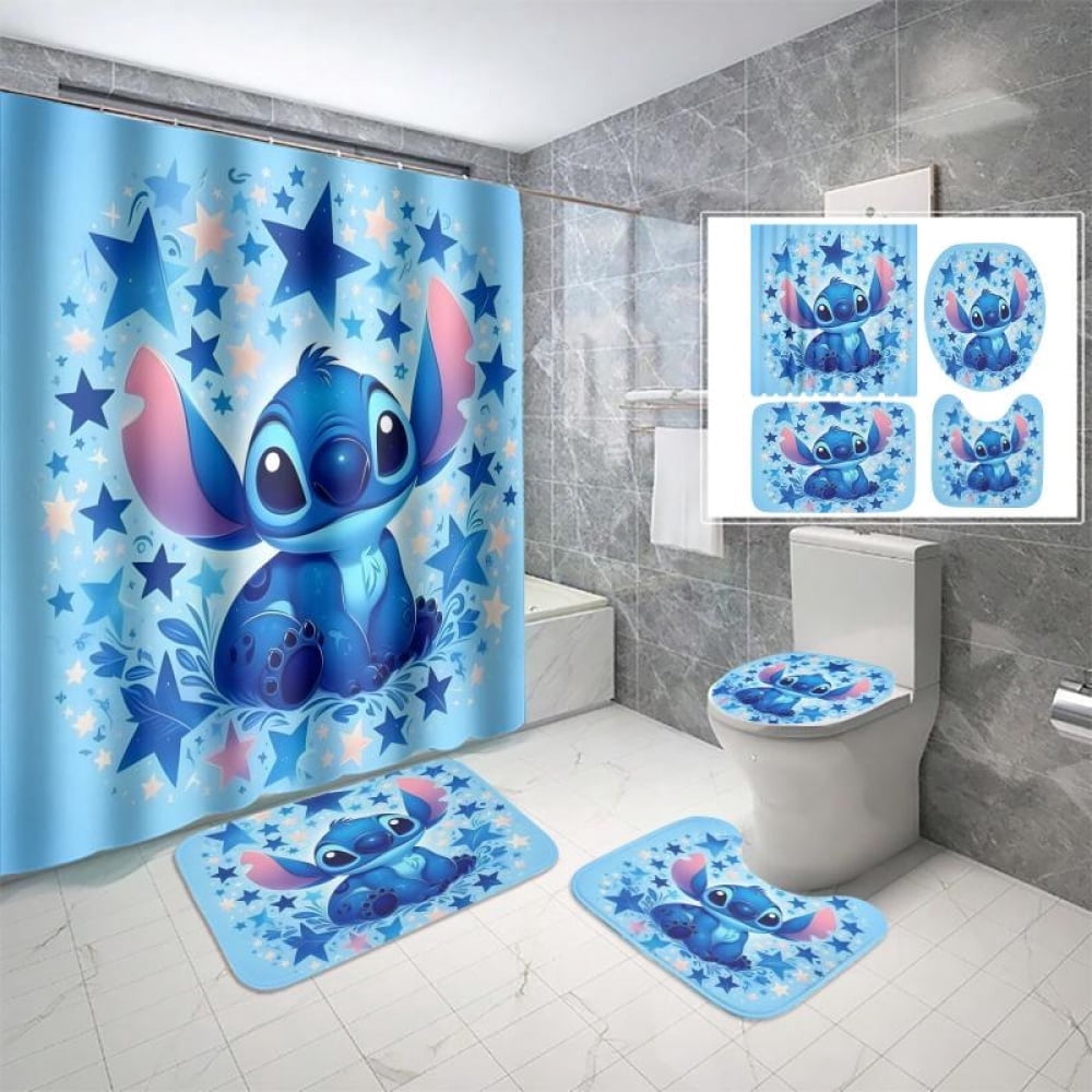 6 Styles Cute Alien Themed Bathroom Set, 4-Piece Shower Curtain & Non ...