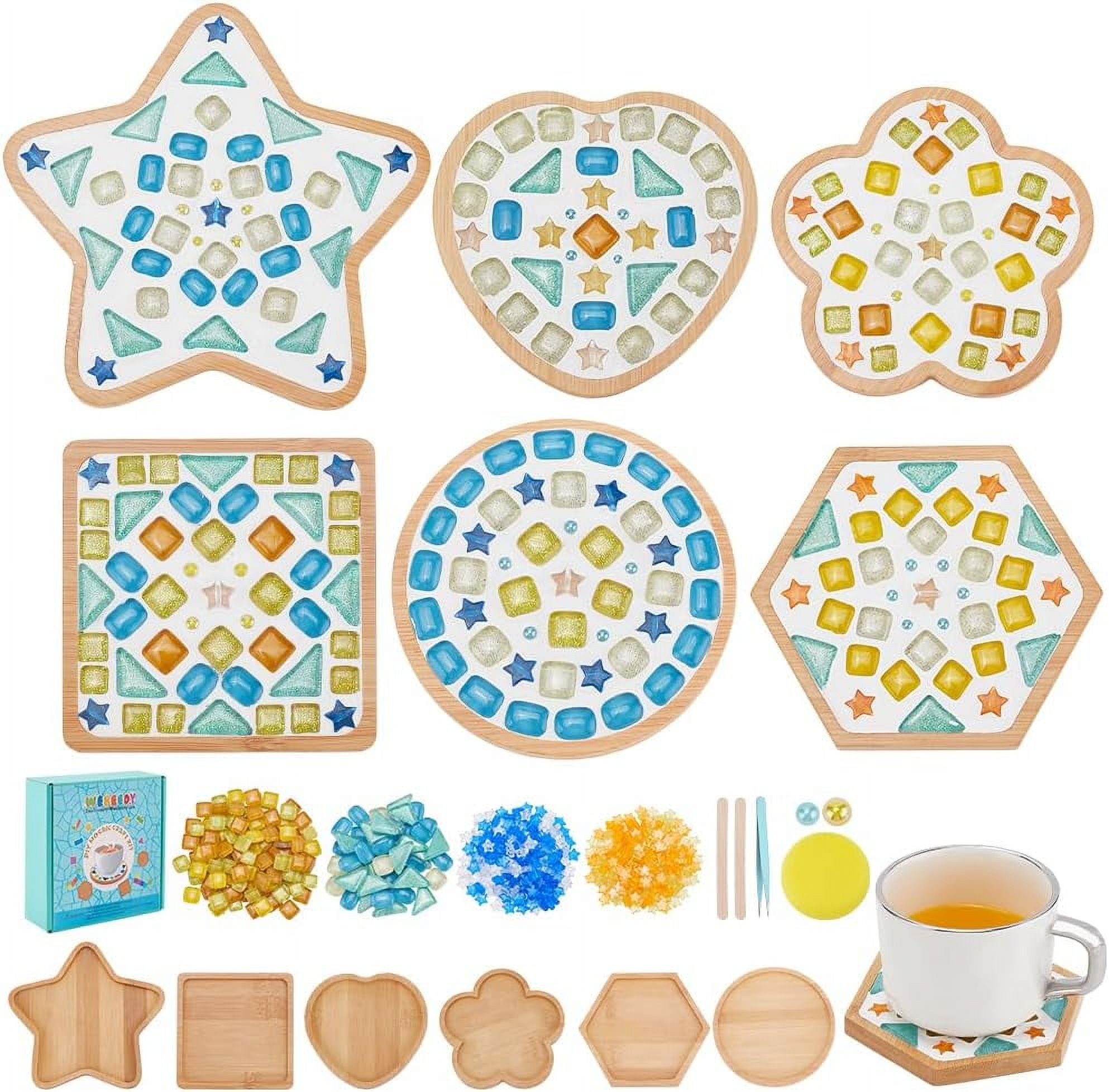 6 Styles DIY Mosaic Coasters Drinking Cup Coaster Set Mixed Color Glass ...