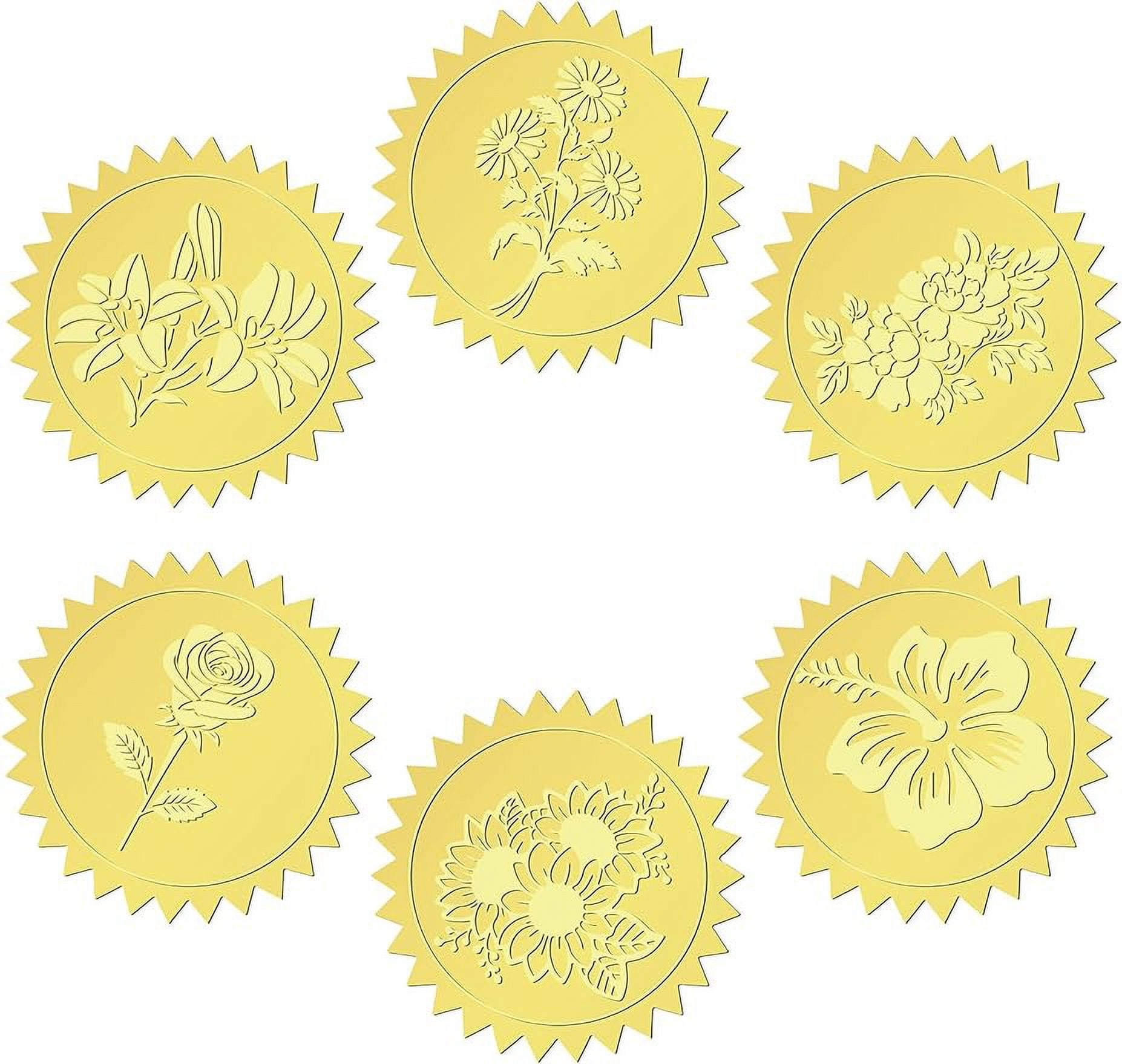 6 Styles Flowers Sunflowers Gold Foil Embossed Stickers 2 Inch Lily ...