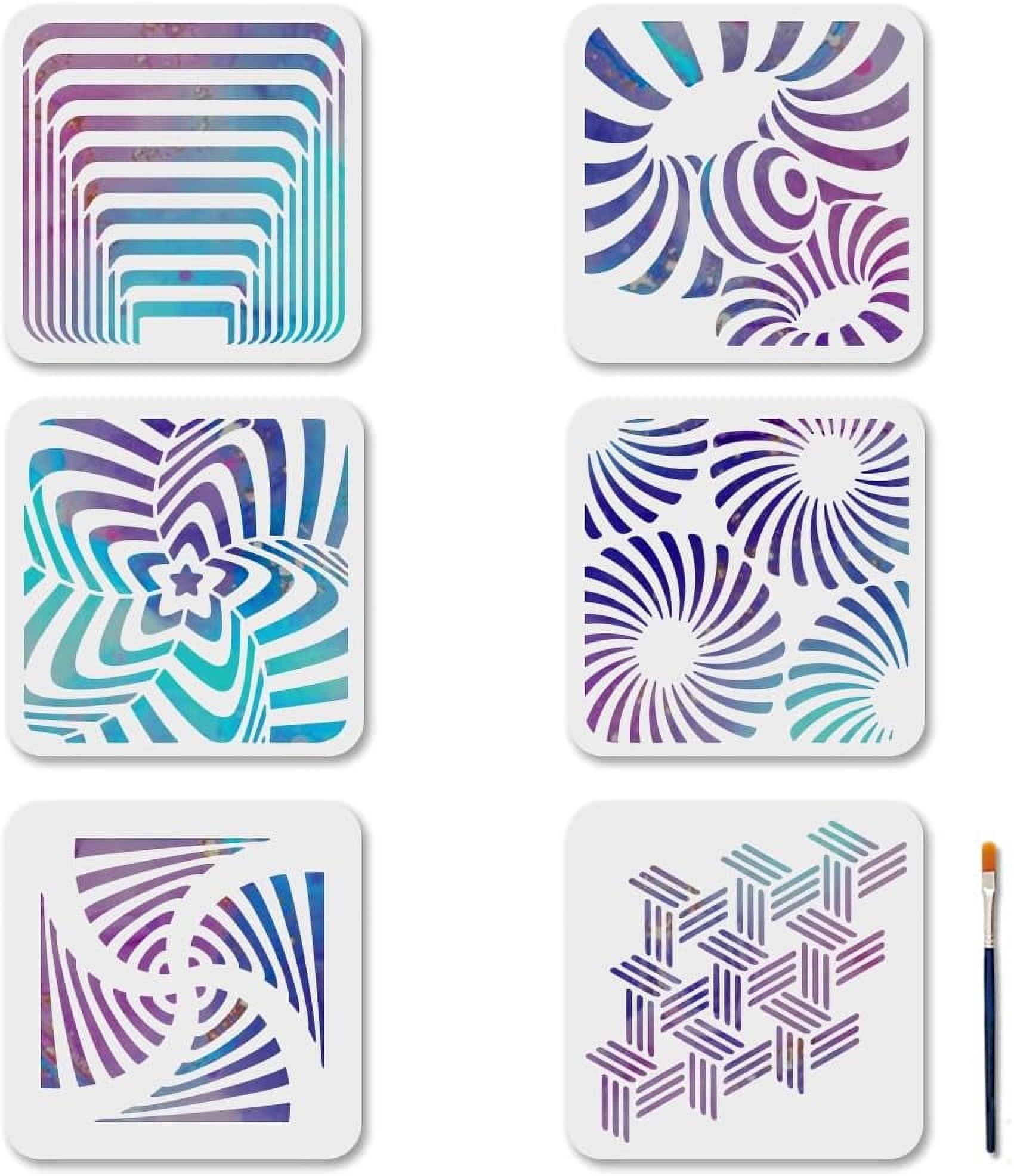 6 Styles Geometric Stencil 7.8x7.8inch Optical Illusion Painting ...