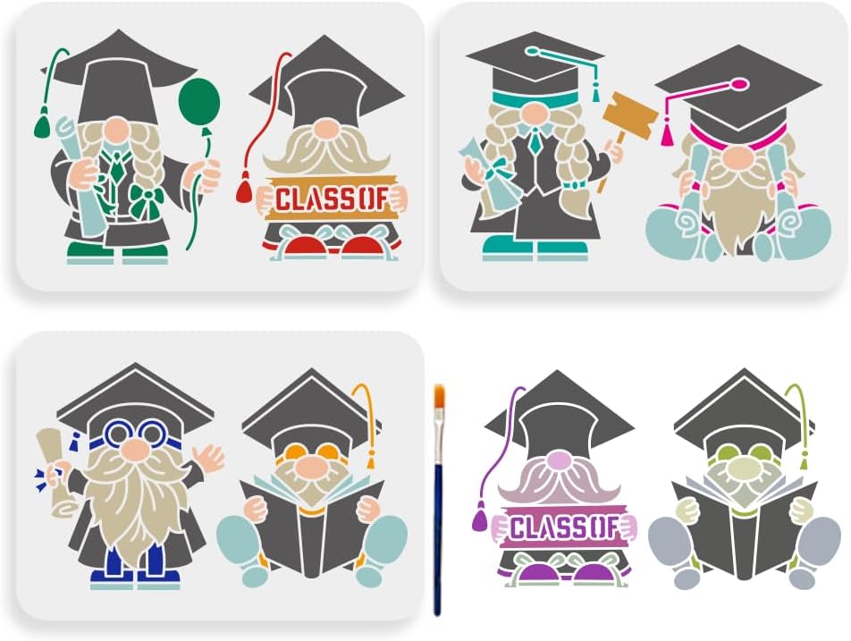 6 Styles Graduation Gnome Stencil 11.7×8.3inch Large Graduation Cap and ...