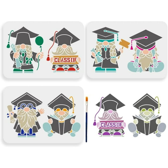 6 Styles Graduation Gnome Stencil 11.7×8.3inch Large Graduation Cap and ...