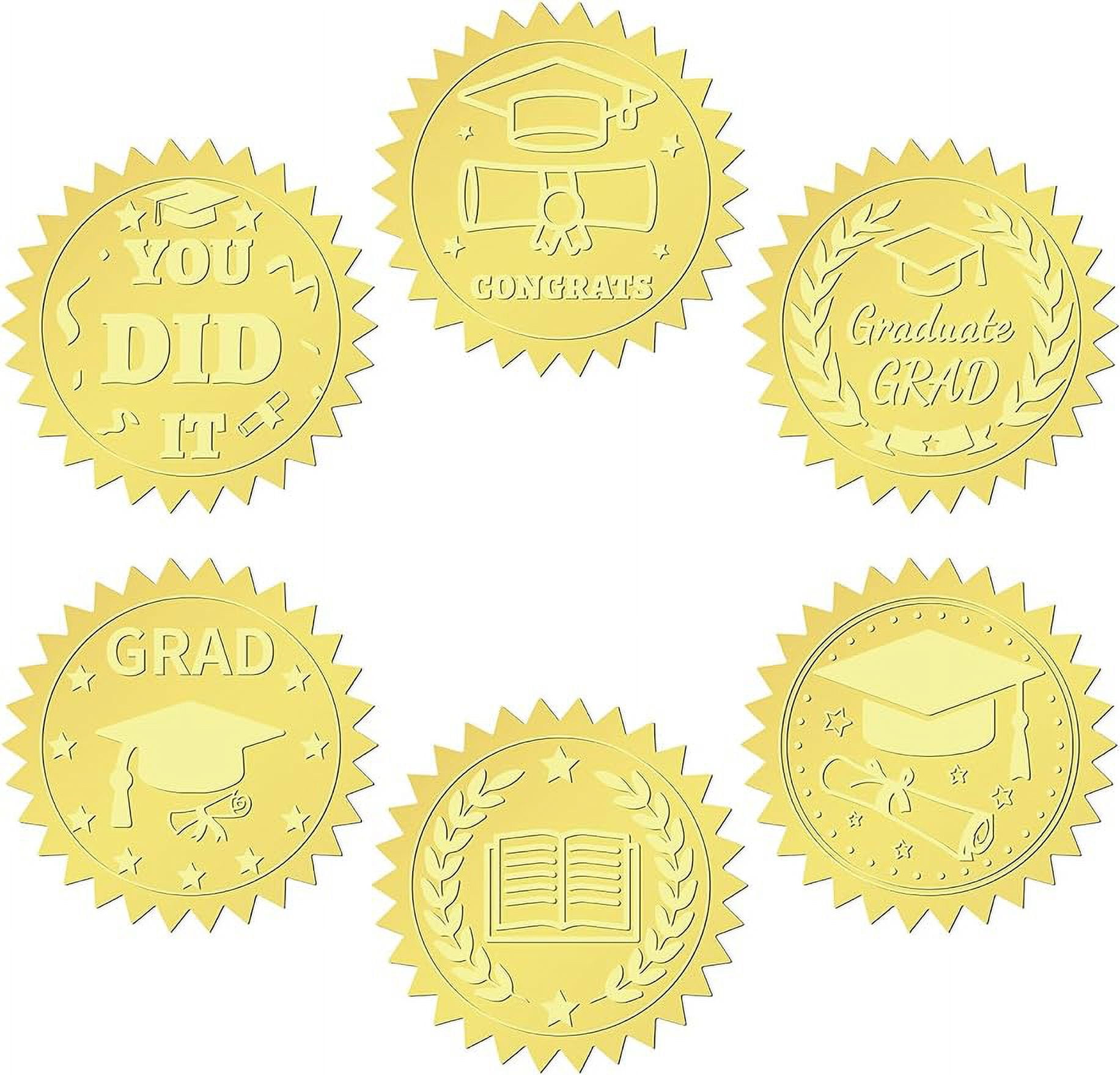 6 Styles Graduation Grad Bachelor Caps Gold Foil Embossed Stickers 2 ...