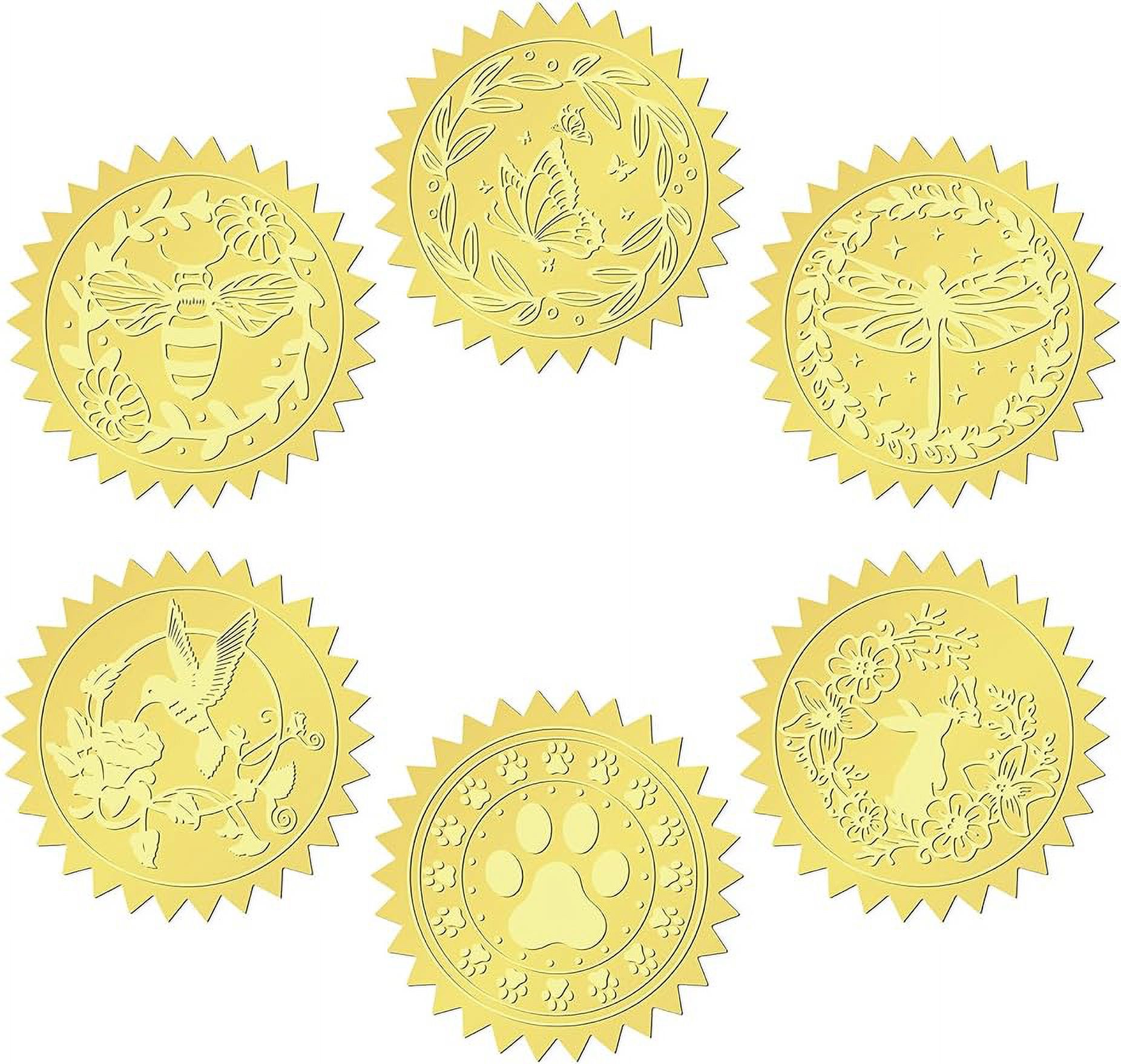 6 Styles Insect Animals Gold Foil Embossed Stickers Bee Butterfly Birds ...