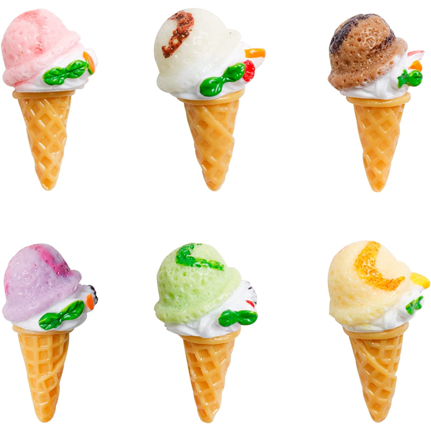 6 Styles Miniature Ice Cream Mini Resin Ice Cream Cone Simulation Food ...