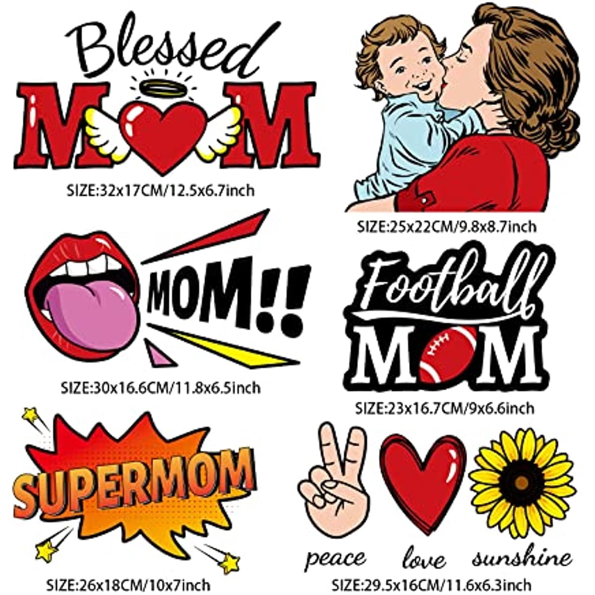 6 Styles Mom Iron-on Heat Transfer Stickers Blessed Mom Iron On Patches ...