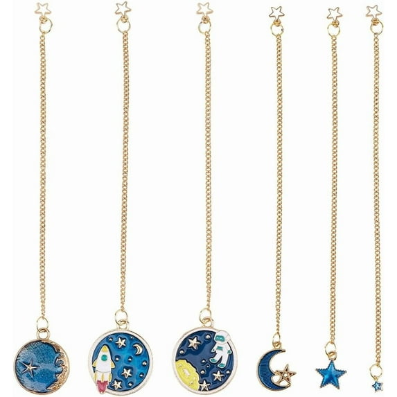 6 Styles Space Bookmarks Astronauts Pendant Chain Bookmark Metal ...
