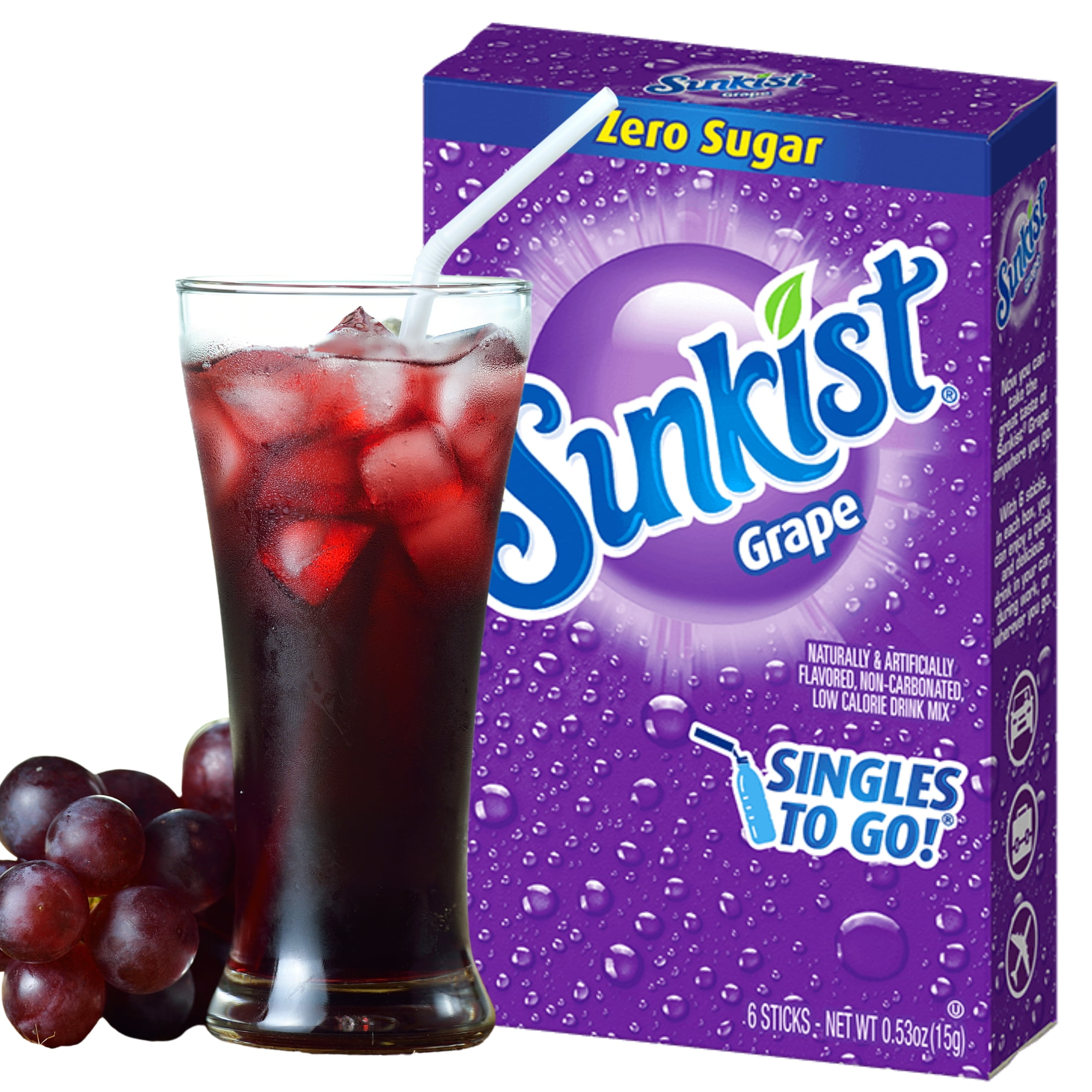 (6) Sunkist Soda Grape Singles To Go Drink Mix, Sugar-Free Caffeine ...