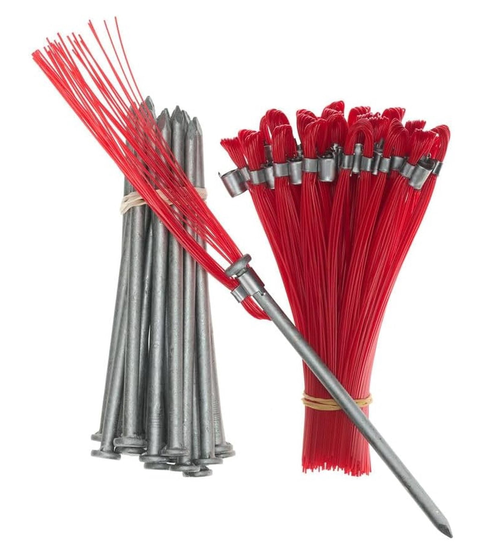 6" Survey Flags - Red Ground Markers 25 Pack with Steel Stakes - Heavy ...