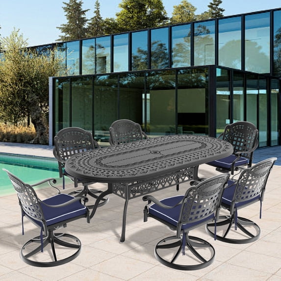 6 Swivel Chairs & Oval Table - Natural Curve Seat Design - Outdoor ...