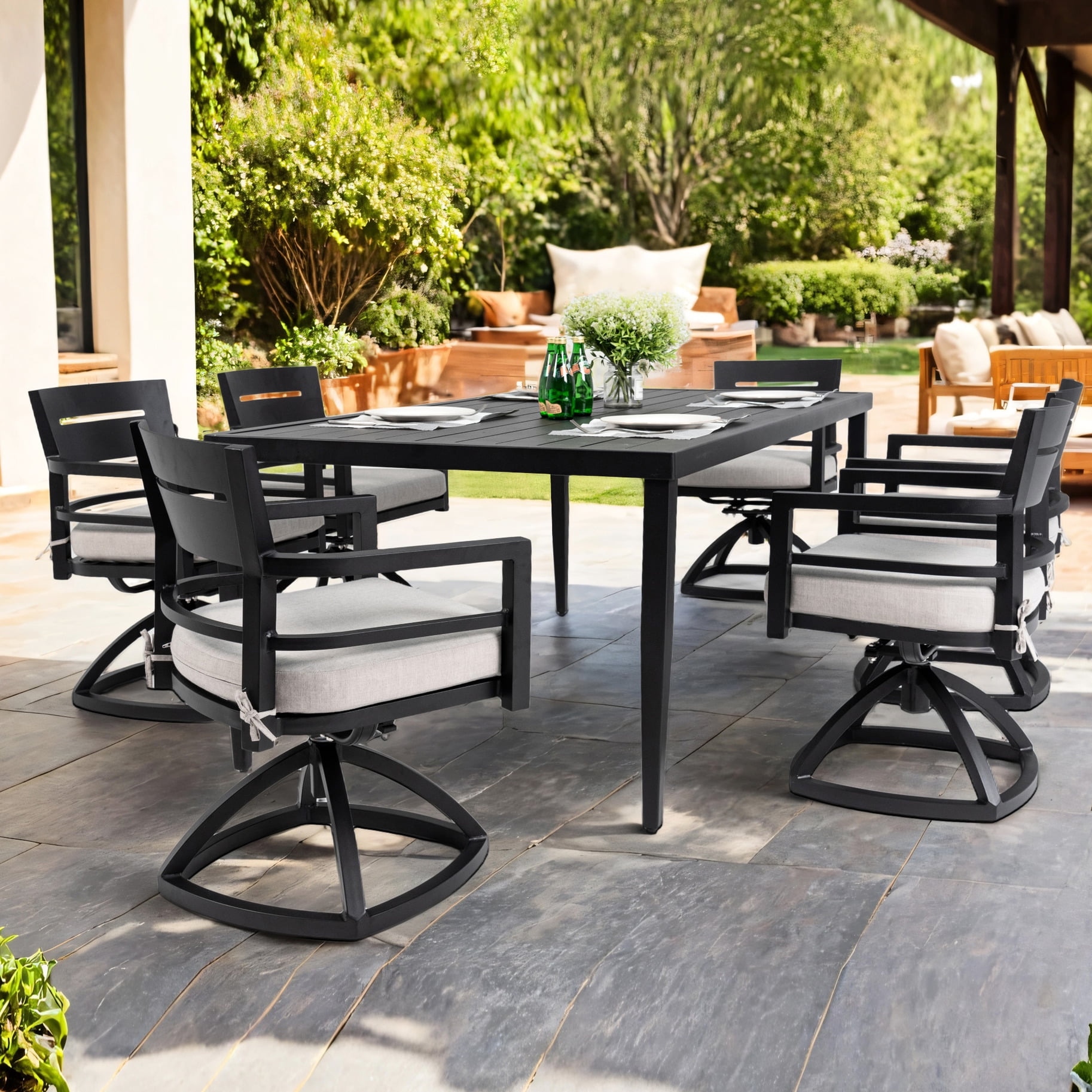 6 Swivel Chairs & Table - Easy to Move & Turn - Patio Space - Flexible ...