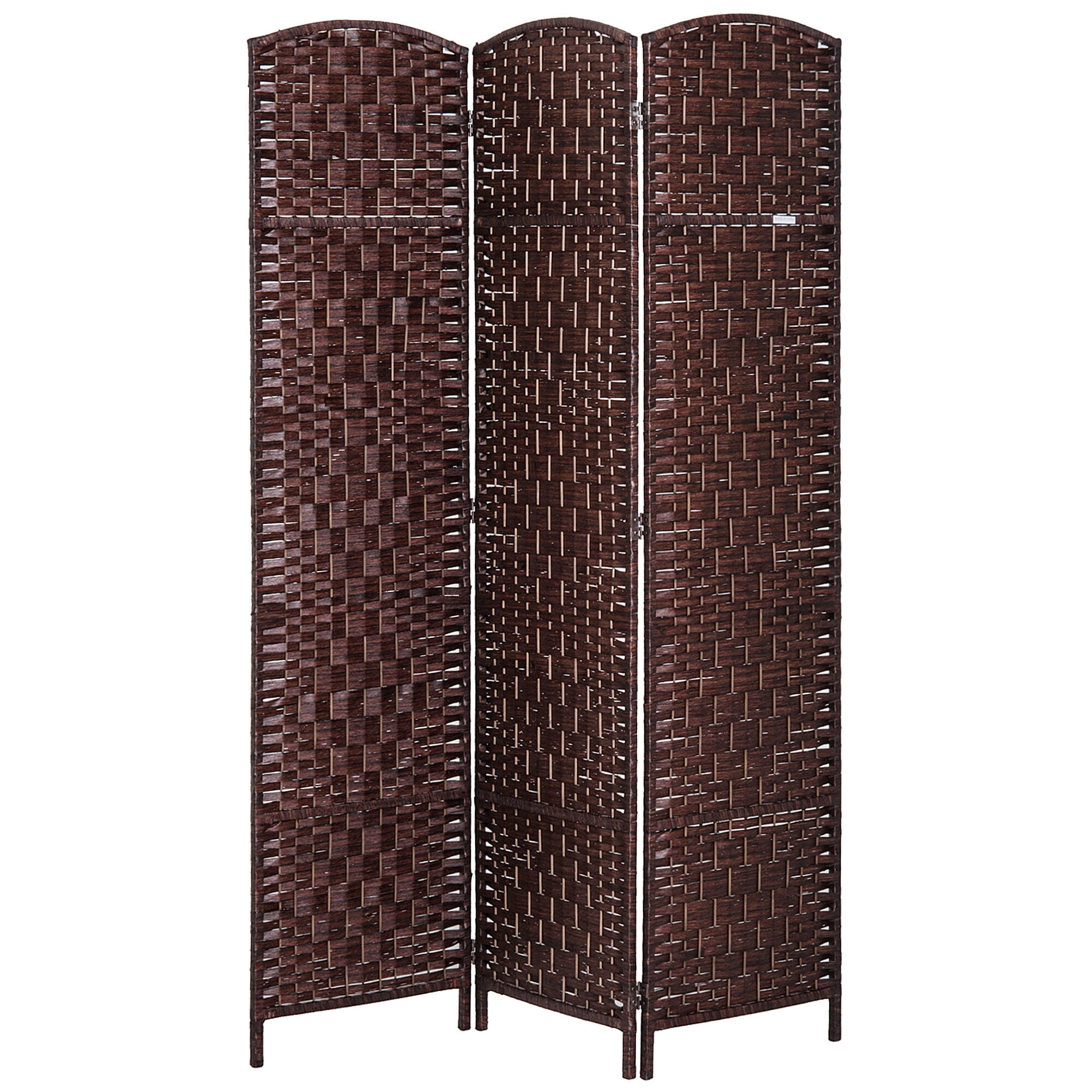6' Tall Brown Wicker Weave 3-Panel Room Divider Privacy Screen - Wooden ...