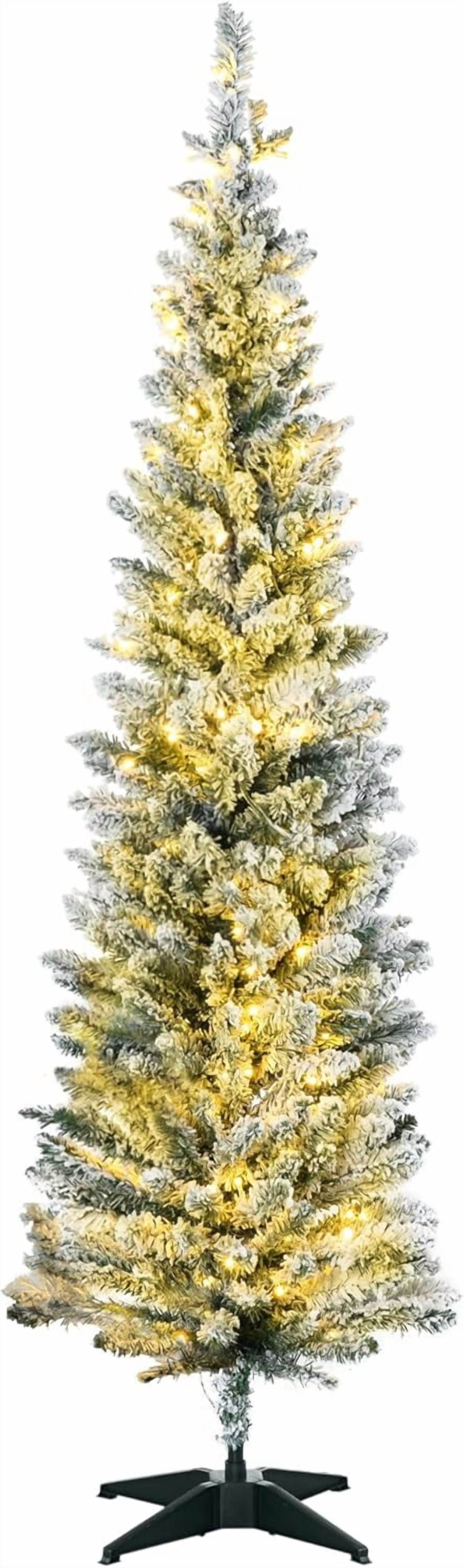 6' Tall Pre-Lit Slim Noble Fir Artificial Christmas Tree with 200 Warm ...