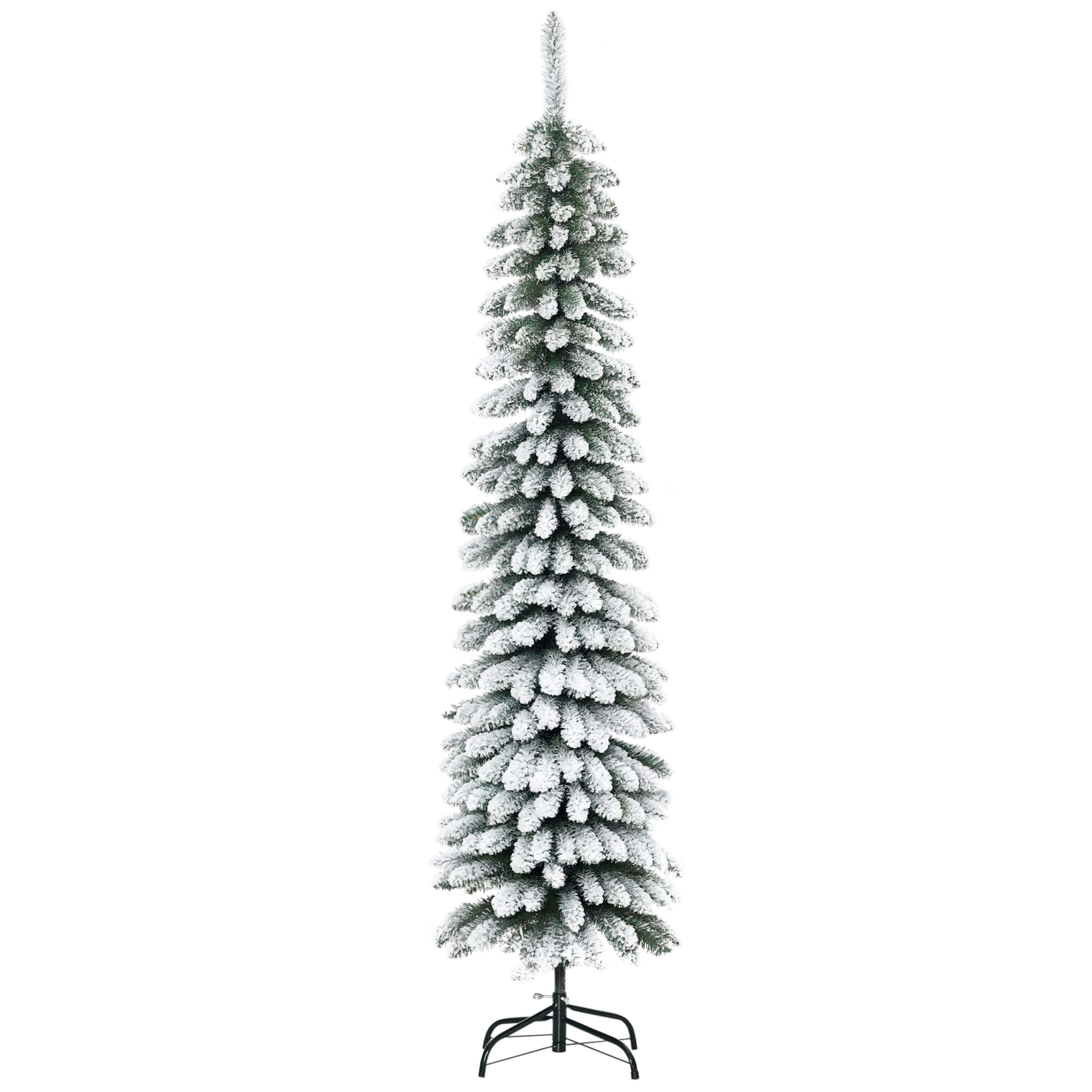 6' Tall Unlit Slim Pencil Xmas Tree, Snow Flocked Artificial Christmas ...