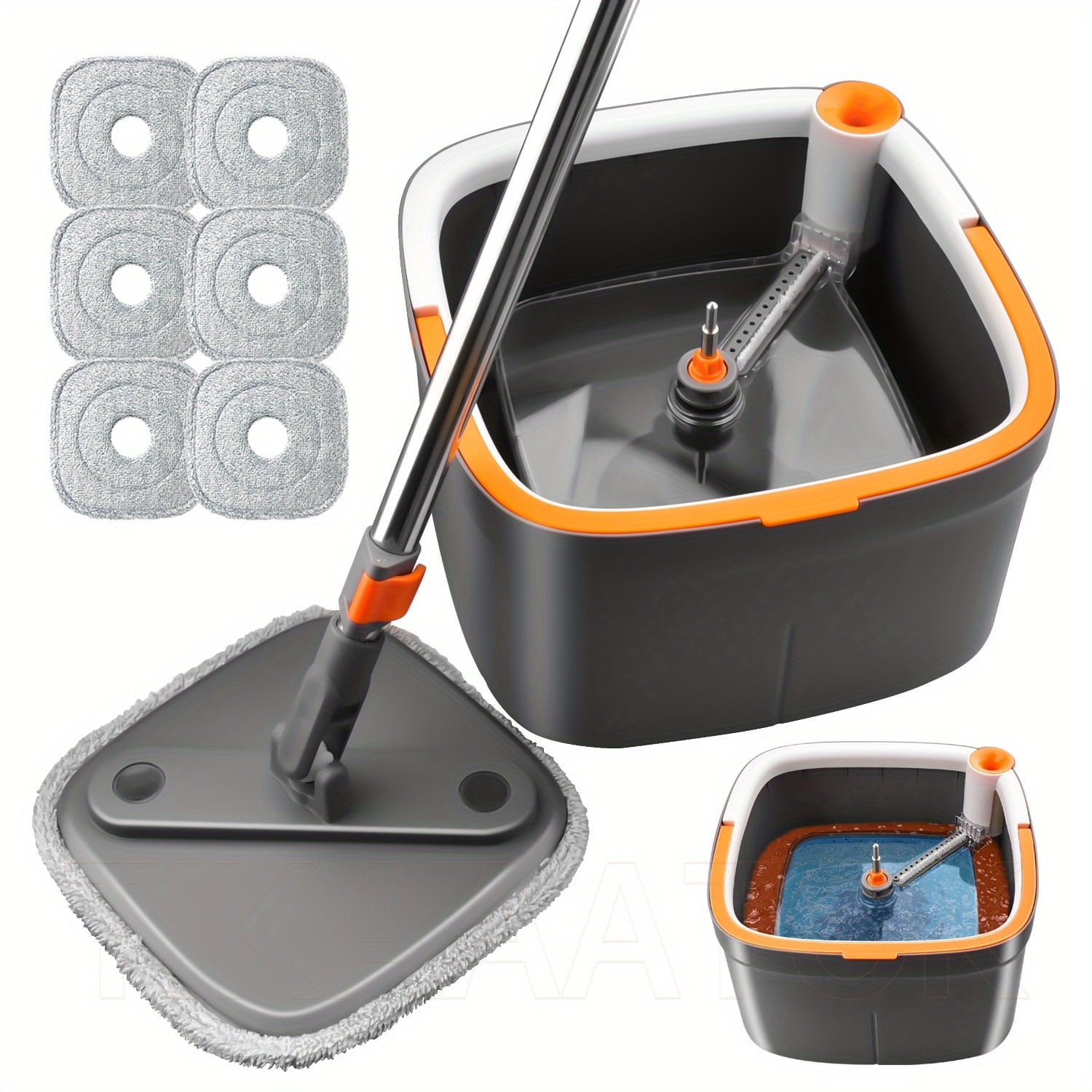 6 Thick Machine Washable Mop Pads Spin Mop and Bucket System, Includes ...